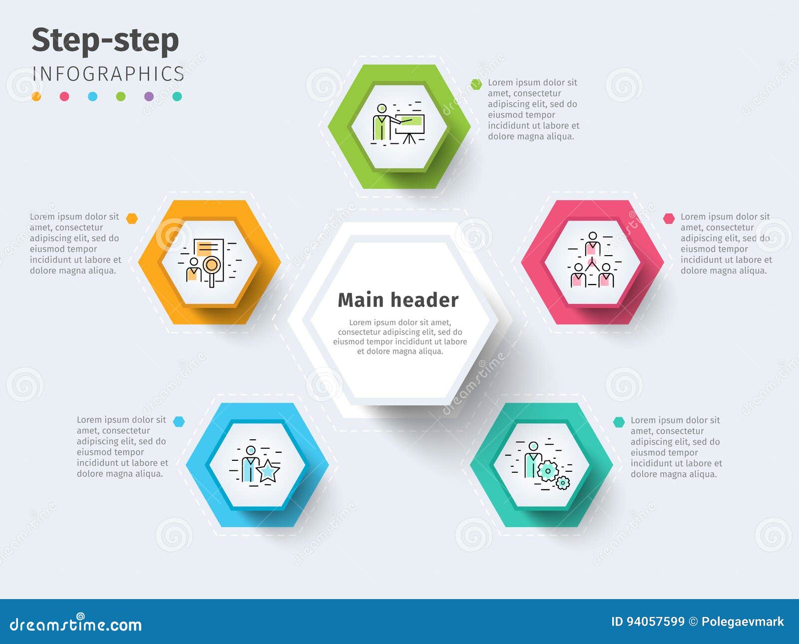 Business 5 Step Process Chart Infographics with Step Circles. Br Stock ...