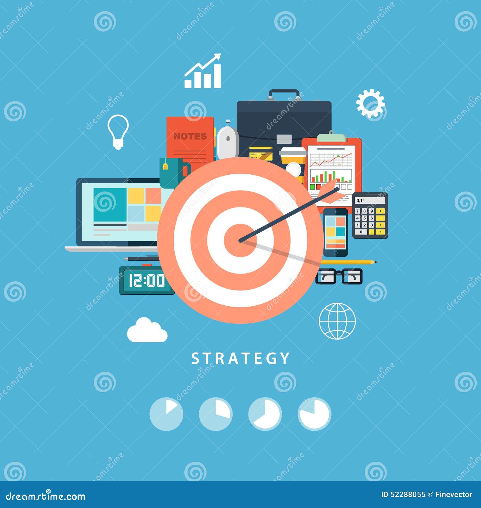 Business Strategy and Activity. Office Objects. Vector Illustration ...