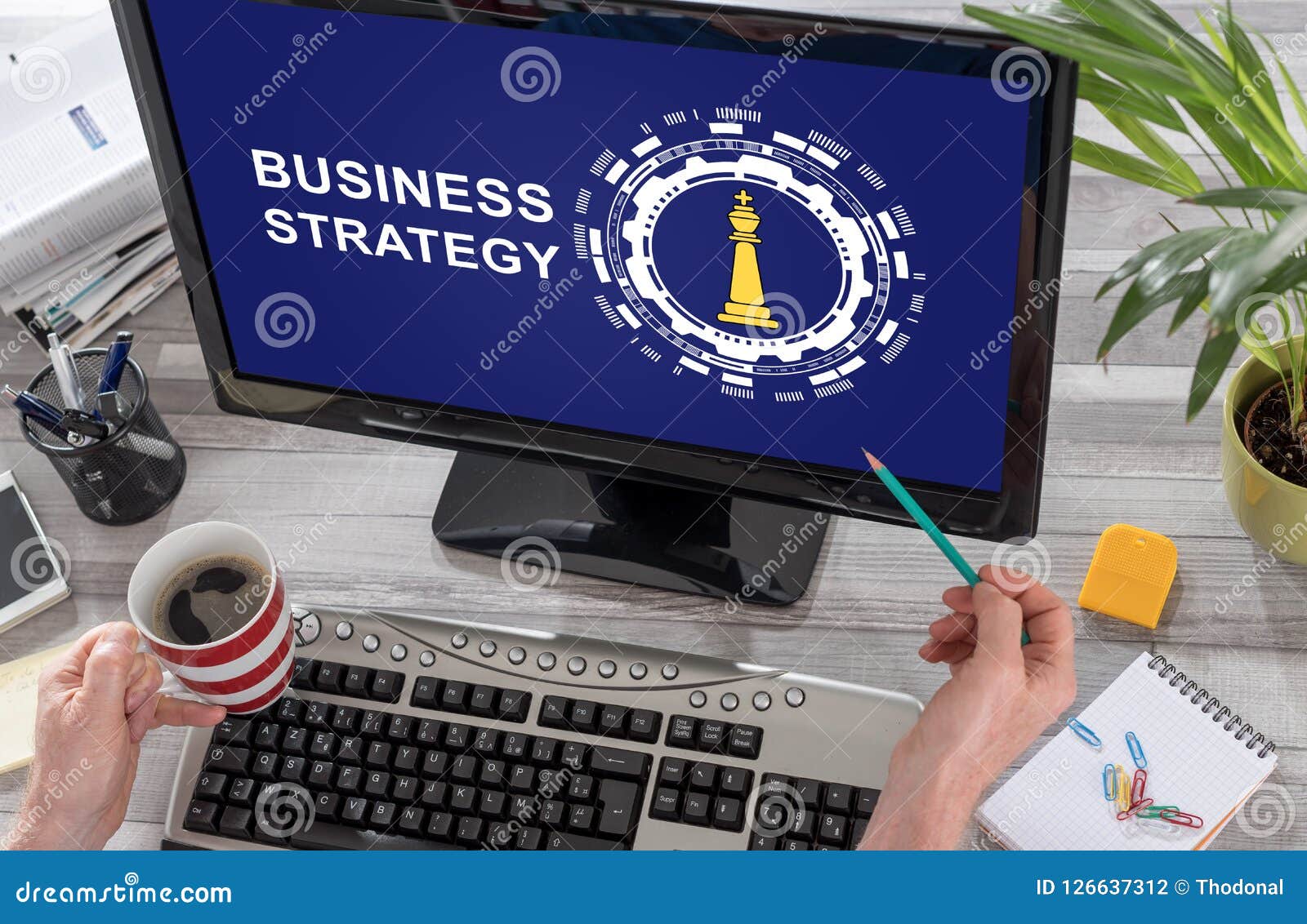 Business Strategy Concept on a Computer Stock Photo - Image of ...