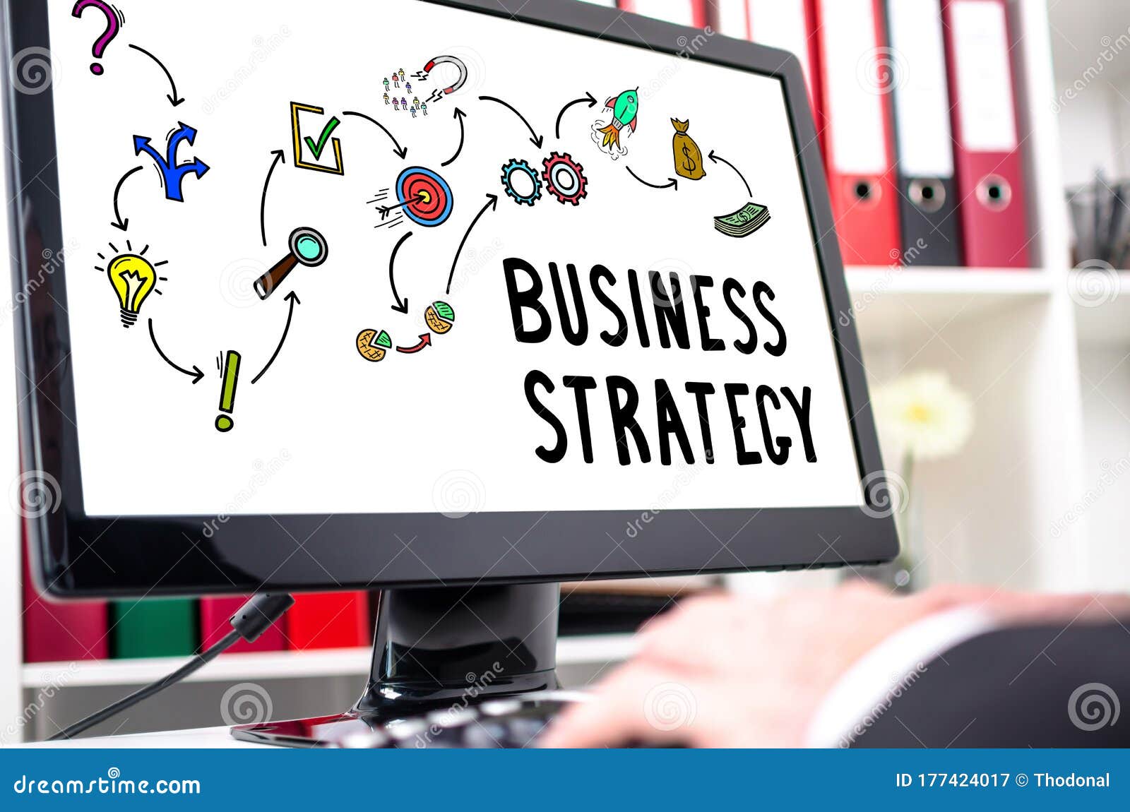 Business Strategy Concept on a Computer Screen Stock Illustration ...