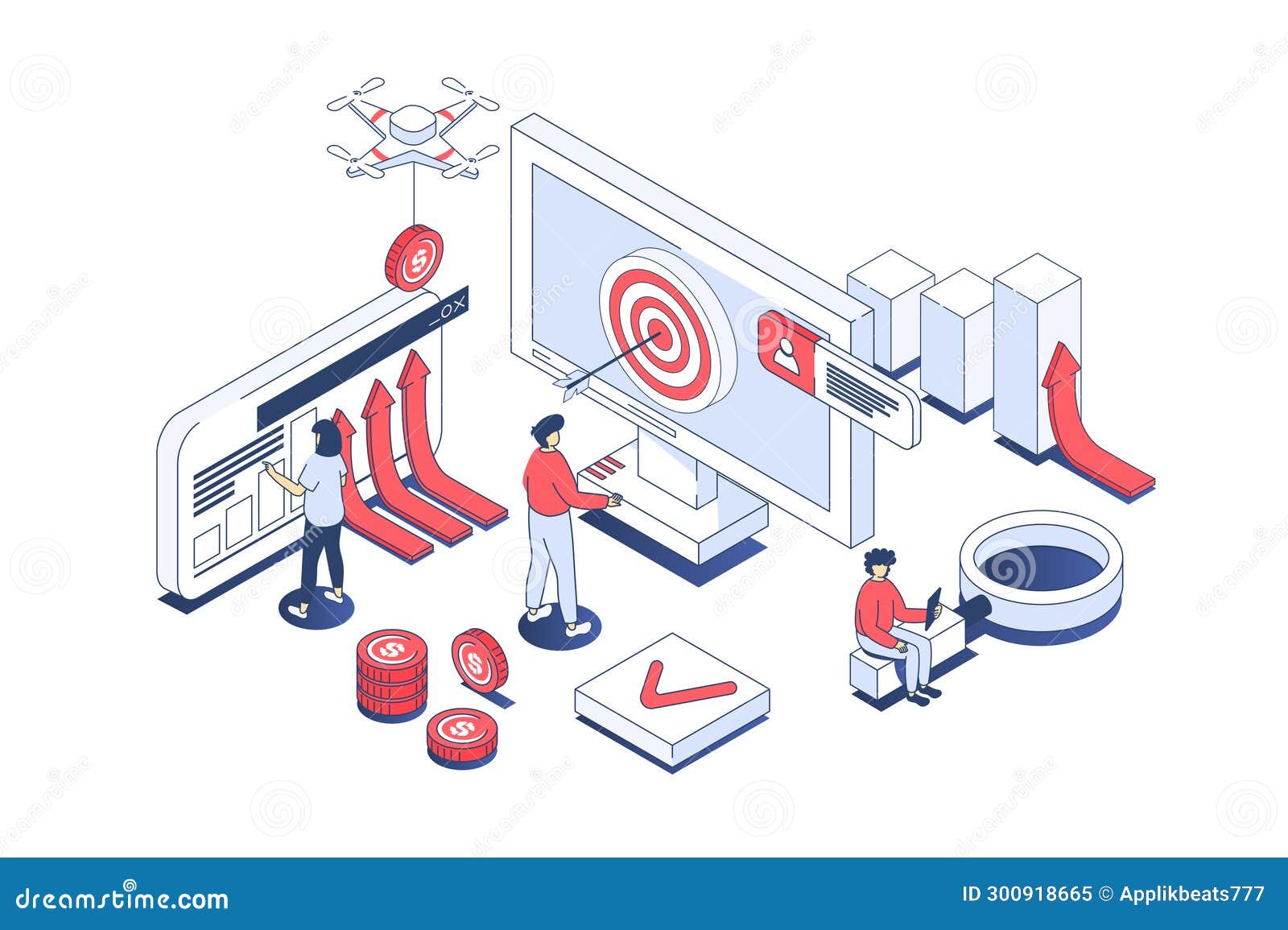 Business Strategy Concept in 3d Isometric Design. Employees Analyzing ...