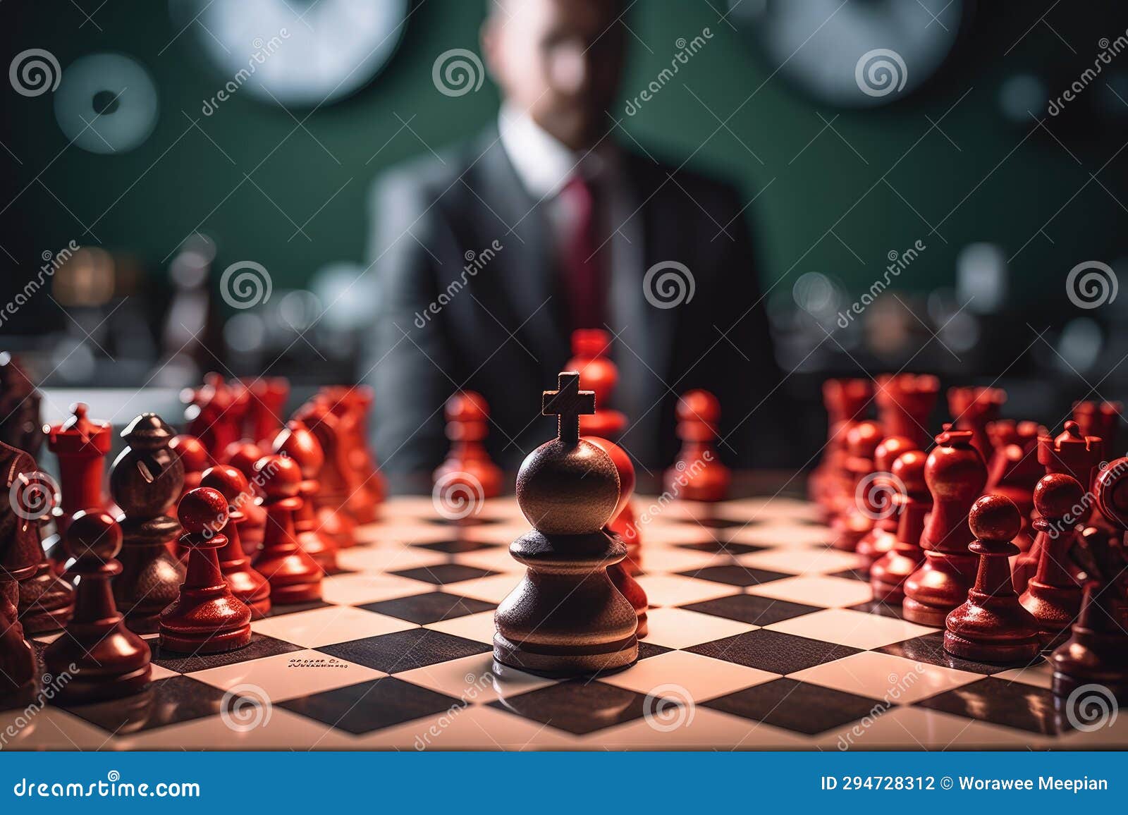 Business Strategy Concept. Business Man Playing Chess Game To ...