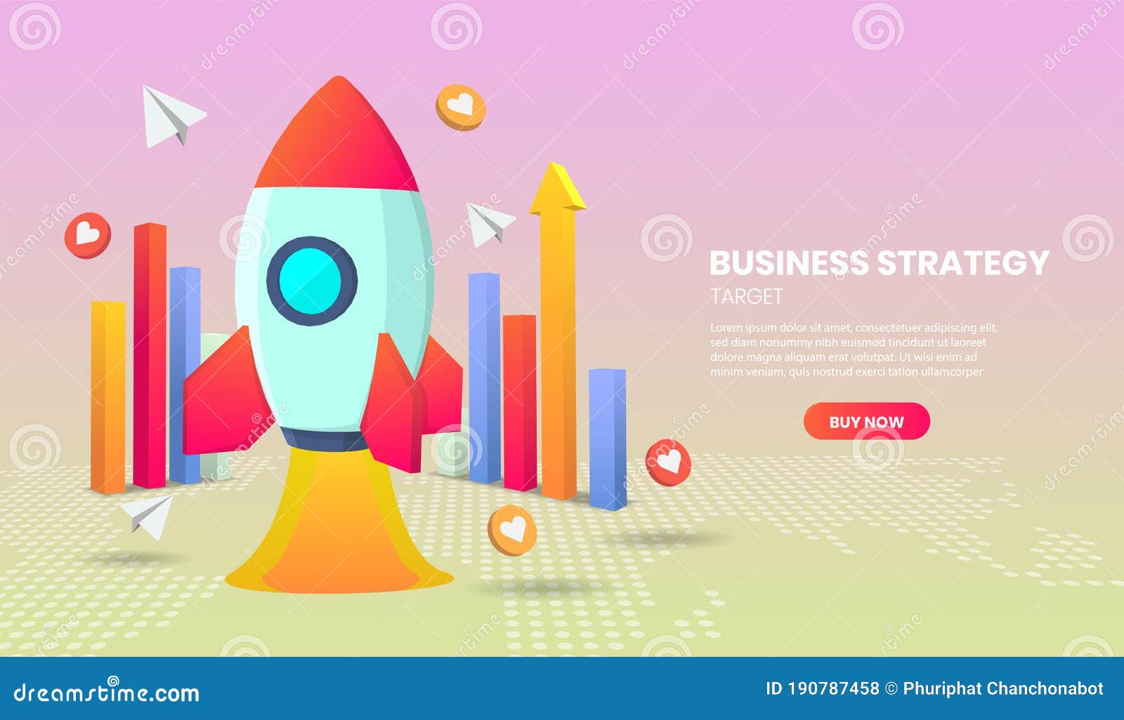 Business Strategy Concept with Rocket and Graph Application Vector 3d ...