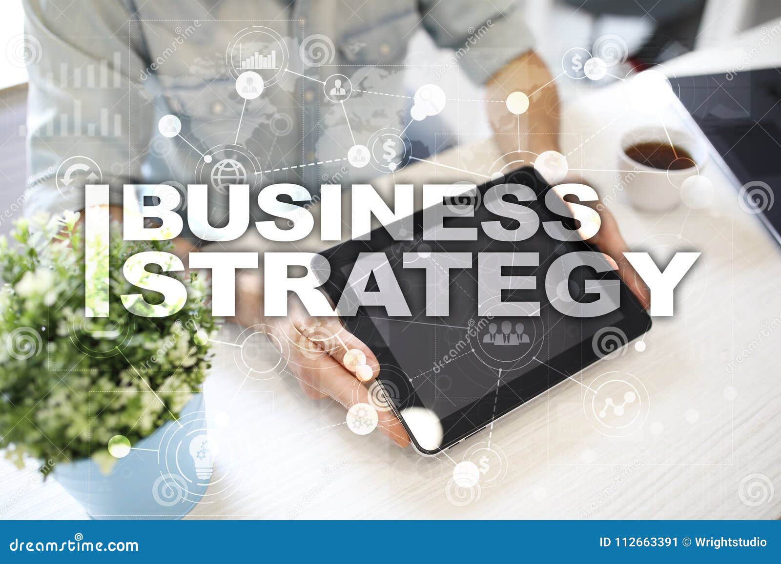 Business Strategy Concept on the Virtual Screen. Stock Image - Image of ...