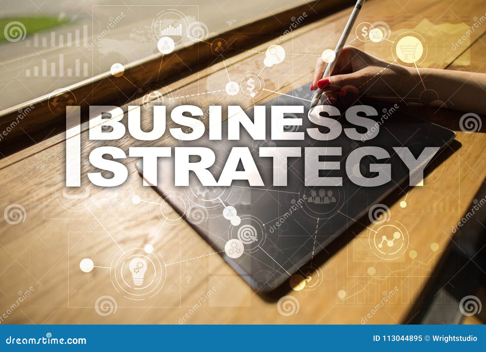 Business Strategy Concept on the Virtual Screen. Stock Image - Image of ...