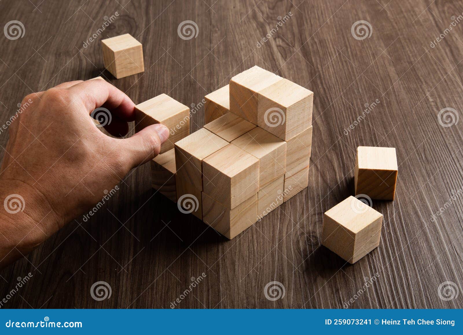Business Strategy Conceptual Idea. Human Hand Builds Stack of Wooden ...
