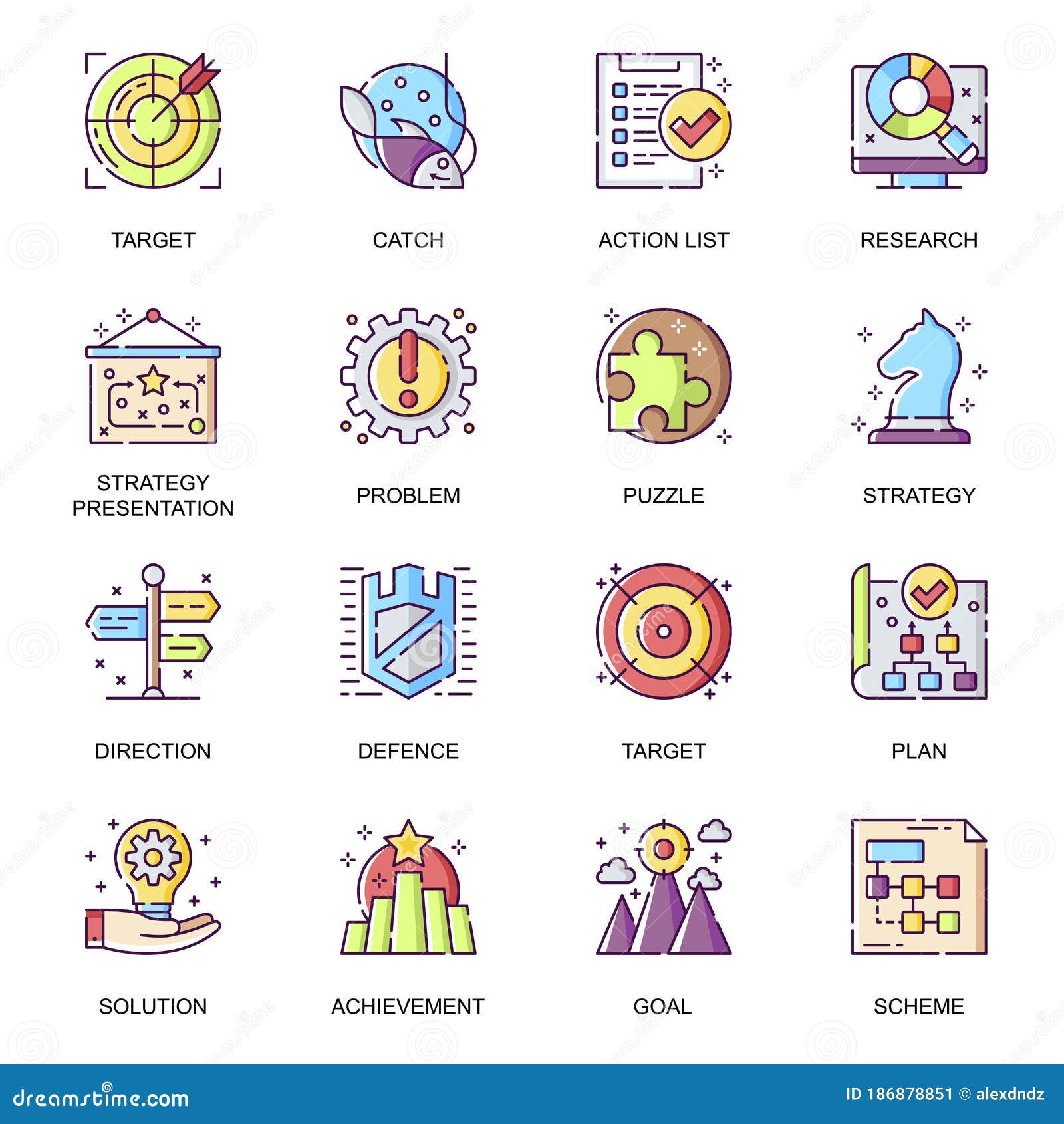 Business Strategy Flat Icons Set. Stock Vector - Illustration of ...