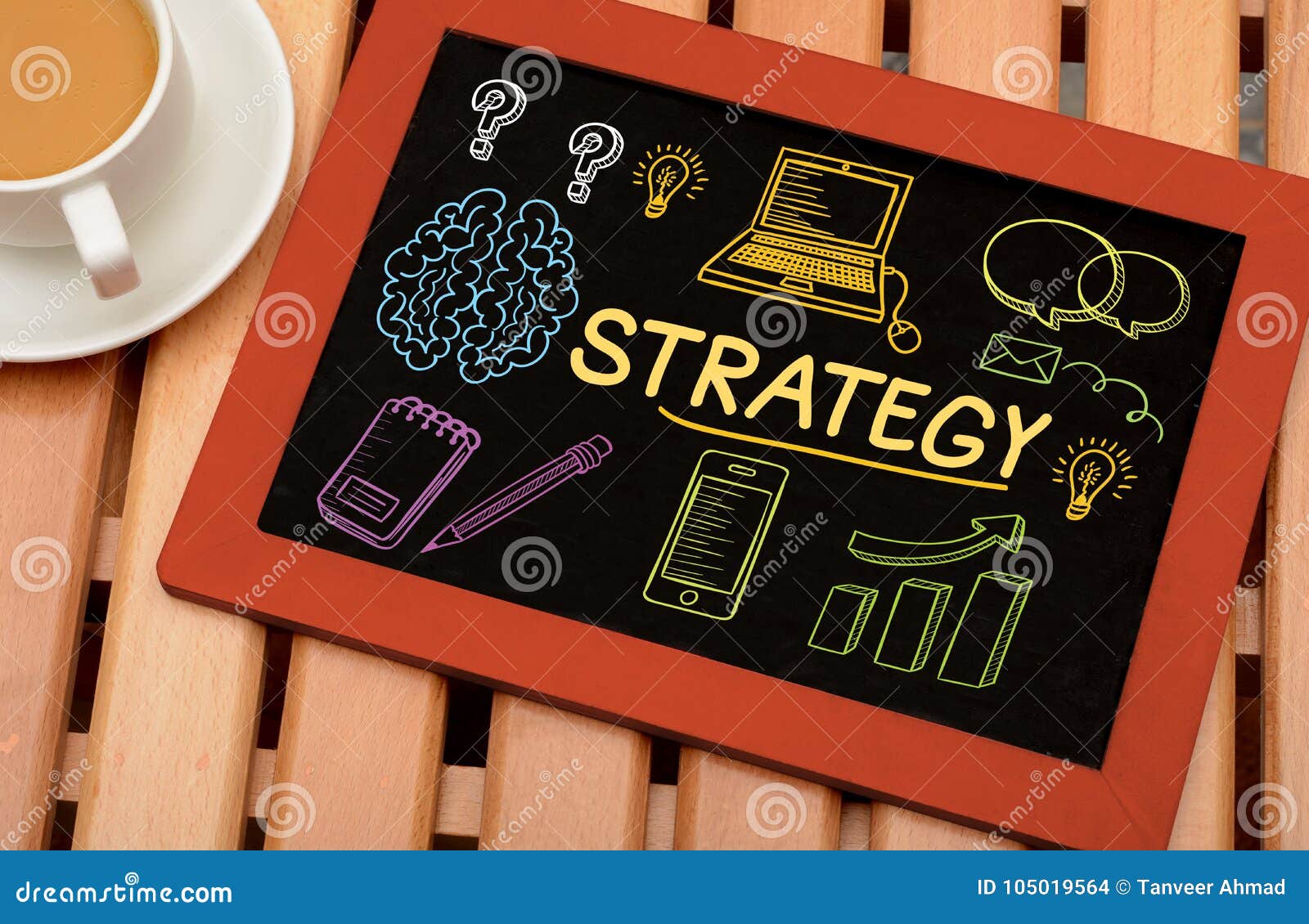 Business Strategy Graphics and Icons on Chalkboard Stock Photo - Image ...