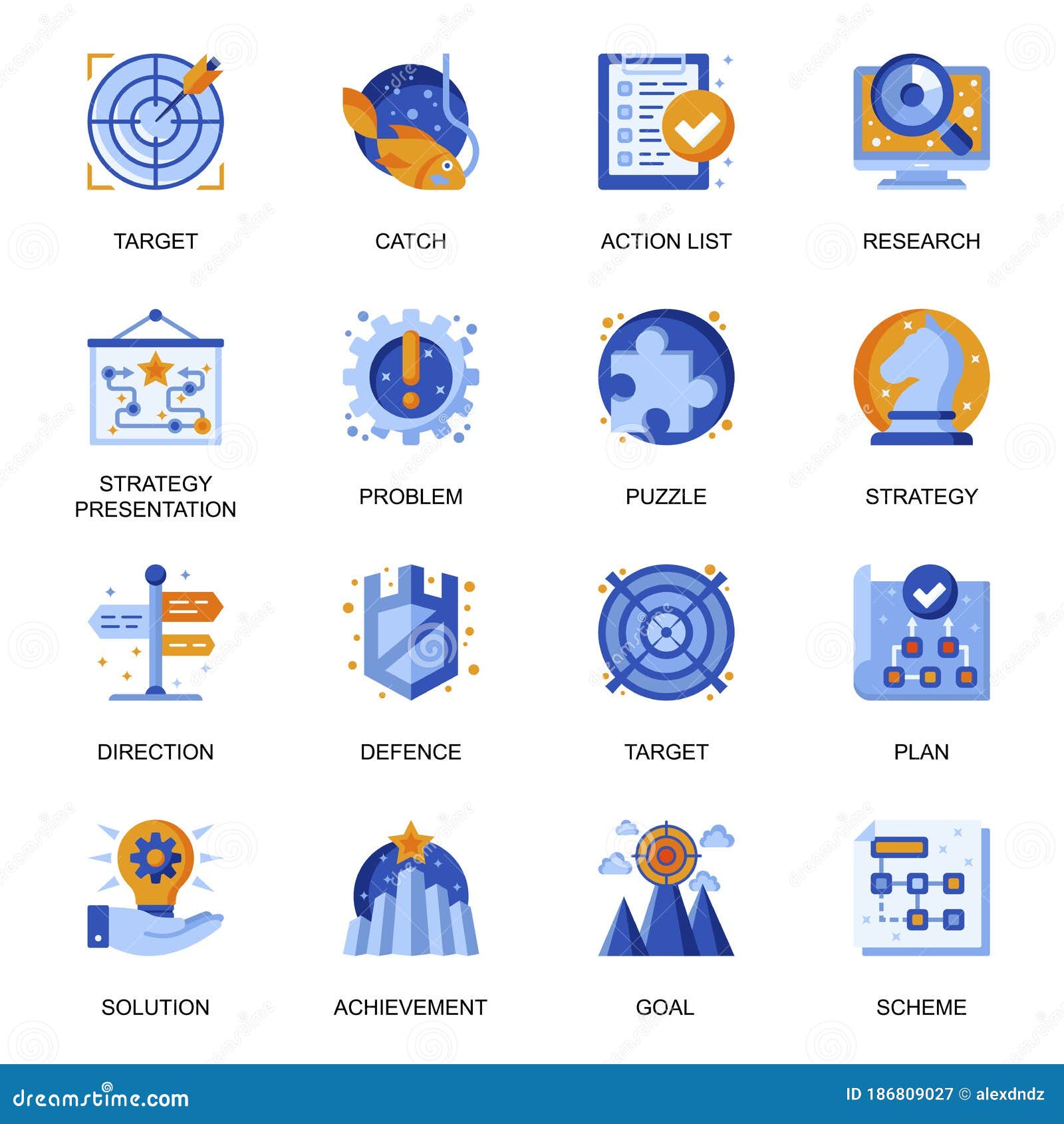 Business Strategy Icons Set in Flat Style. Stock Vector - Illustration ...