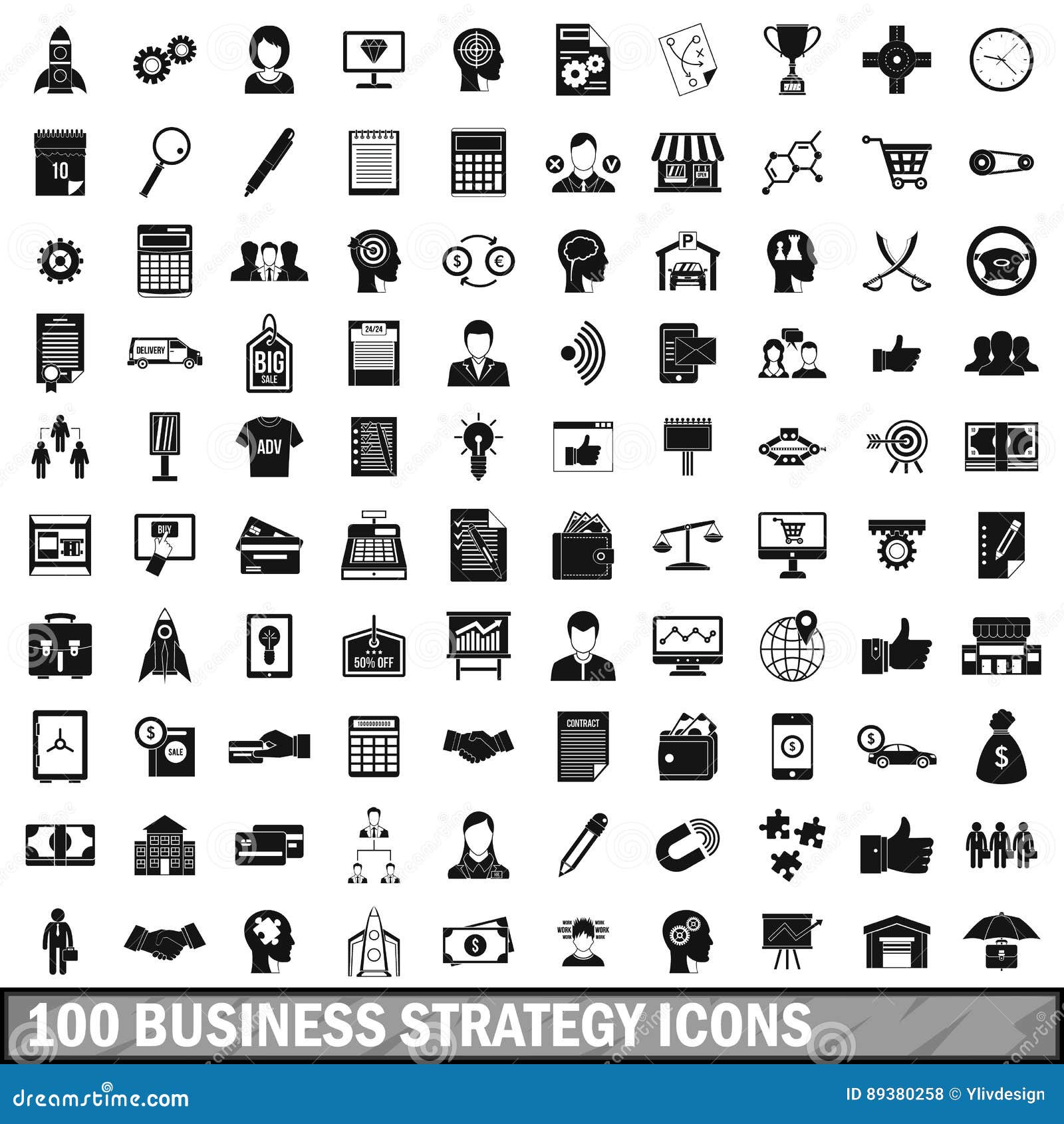 100 Business Strategy Icons Set, Simple Style Stock Vector ...