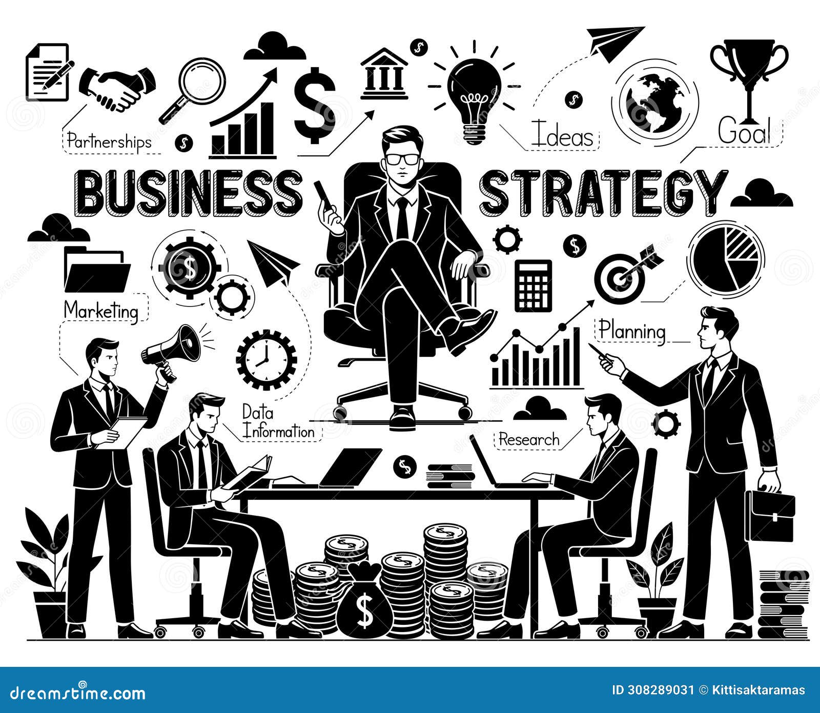 Strategy And Idea Line Icons Collection. Purpose And Objective, Vision ...