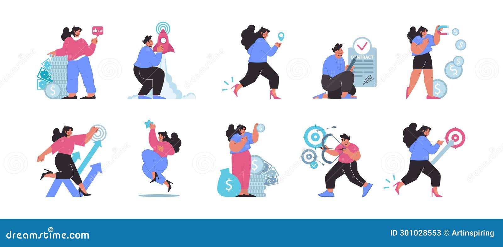 Business Strategy Set. Diverse Professionals in Dynamic Corporate ...