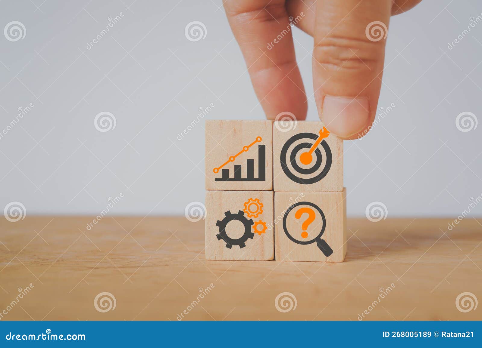 Business Strategy, Target and Action Plan Concept. Hand Arranged Wooden ...