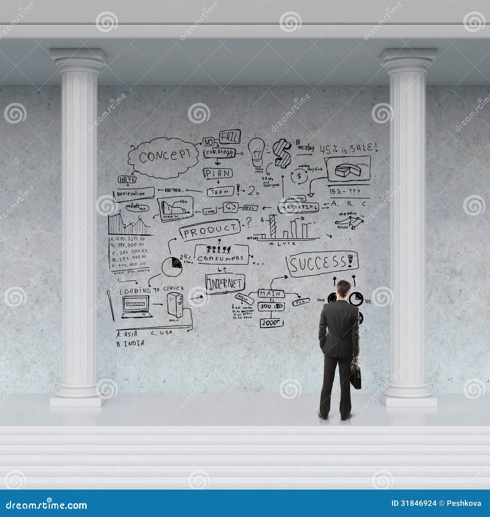 Business strategy on wall stock illustration. Illustration of idea ...