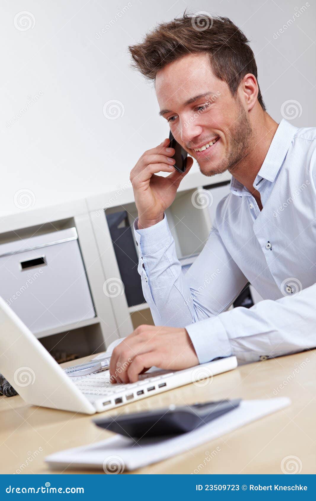 Business Student with Laptop Stock Image - Image of calling, laughing ...
