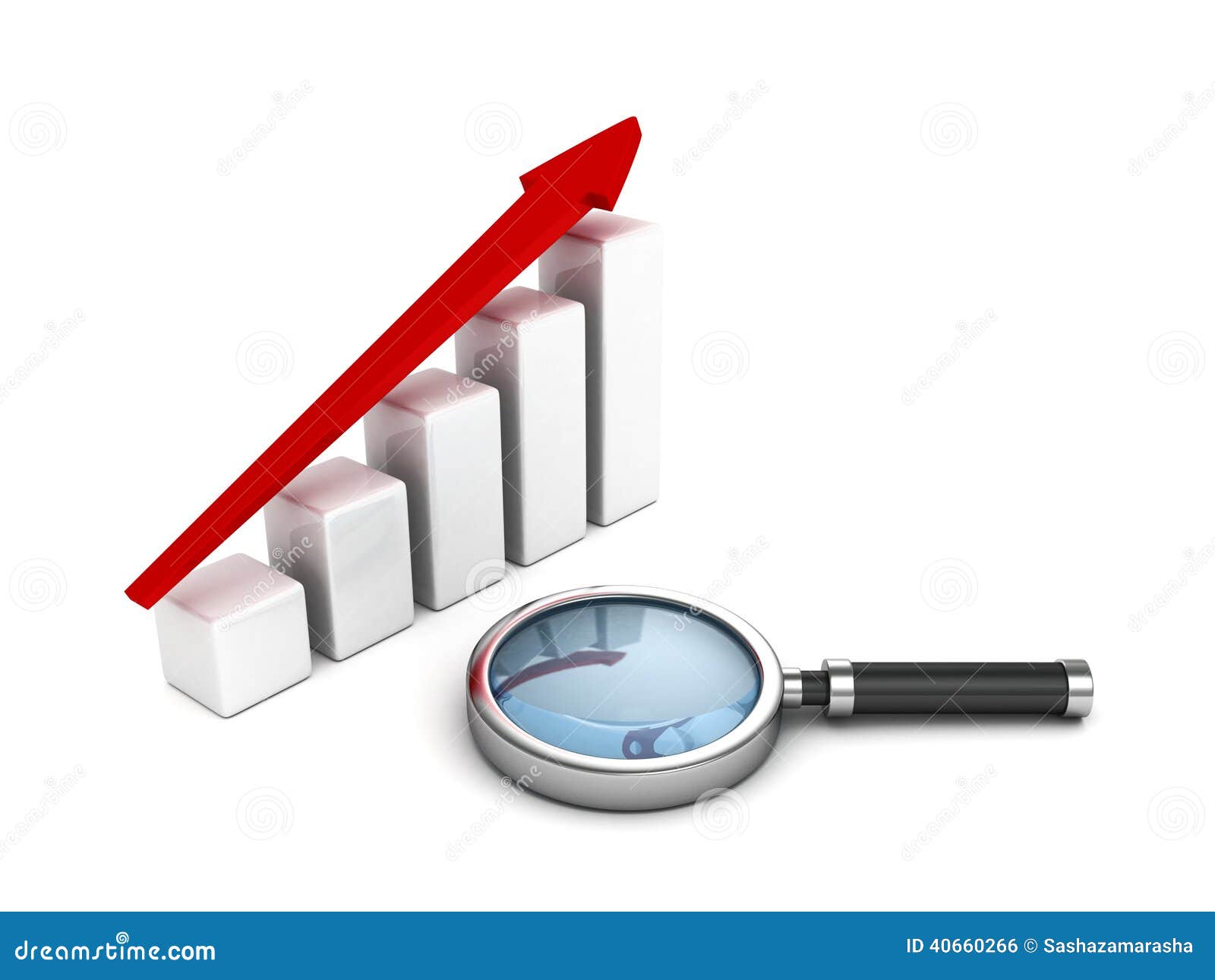 Business Success Bar Graph with Magnifying Glass Stock Illustration ...