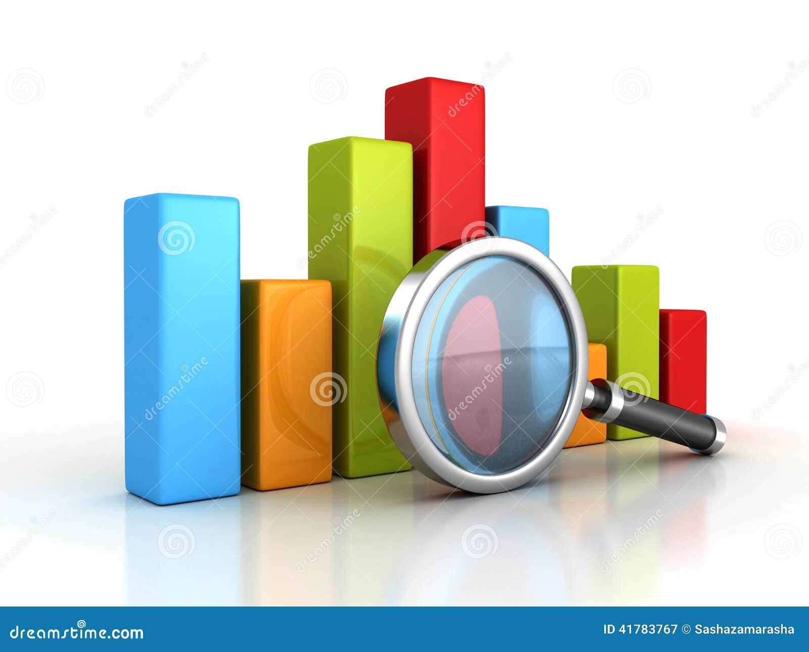 Business Success Bar Graph with Magnifying Glass Stock Illustration ...