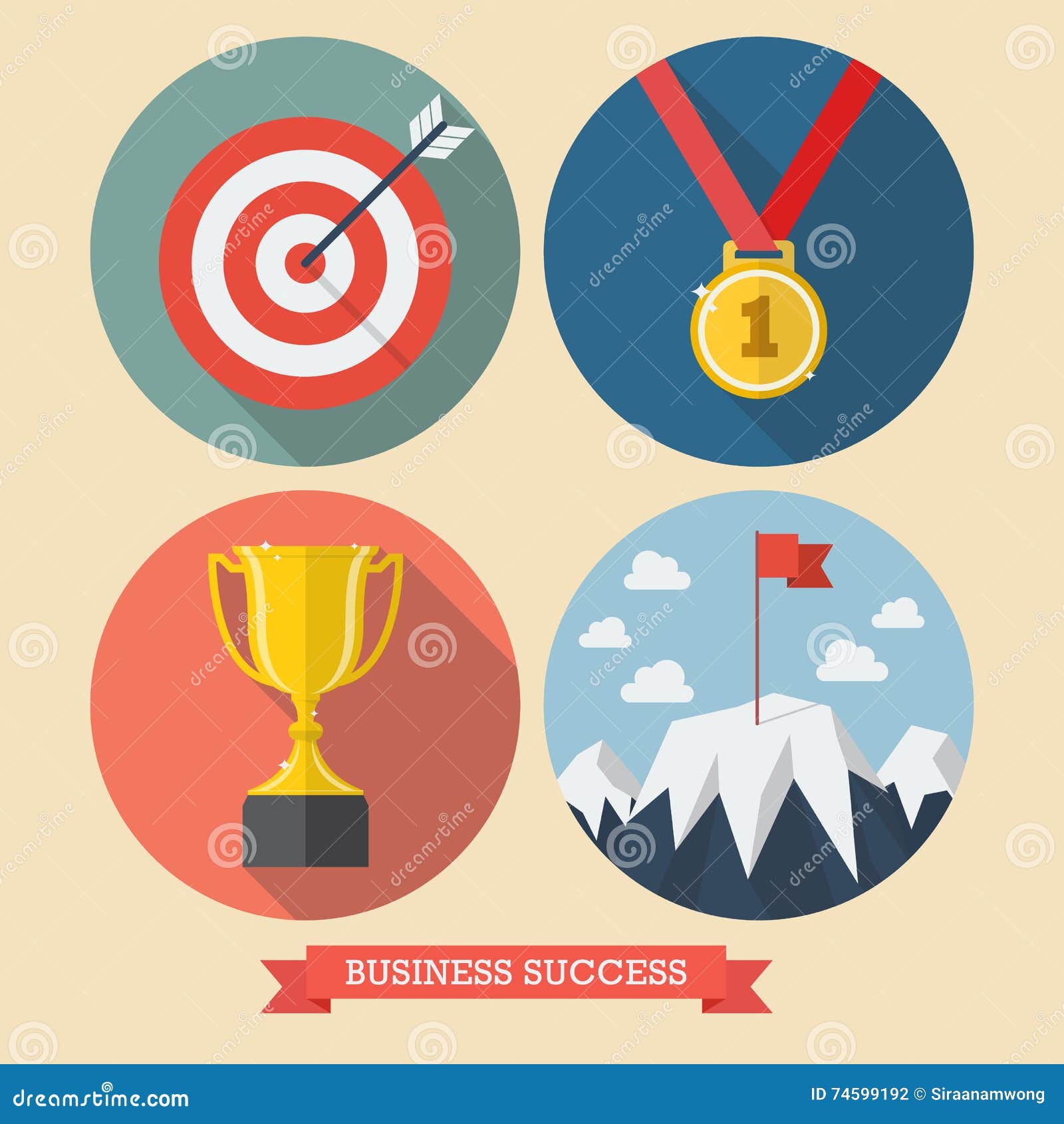 Business Success Flat Style Icons Stock Vector - Illustration of flat ...