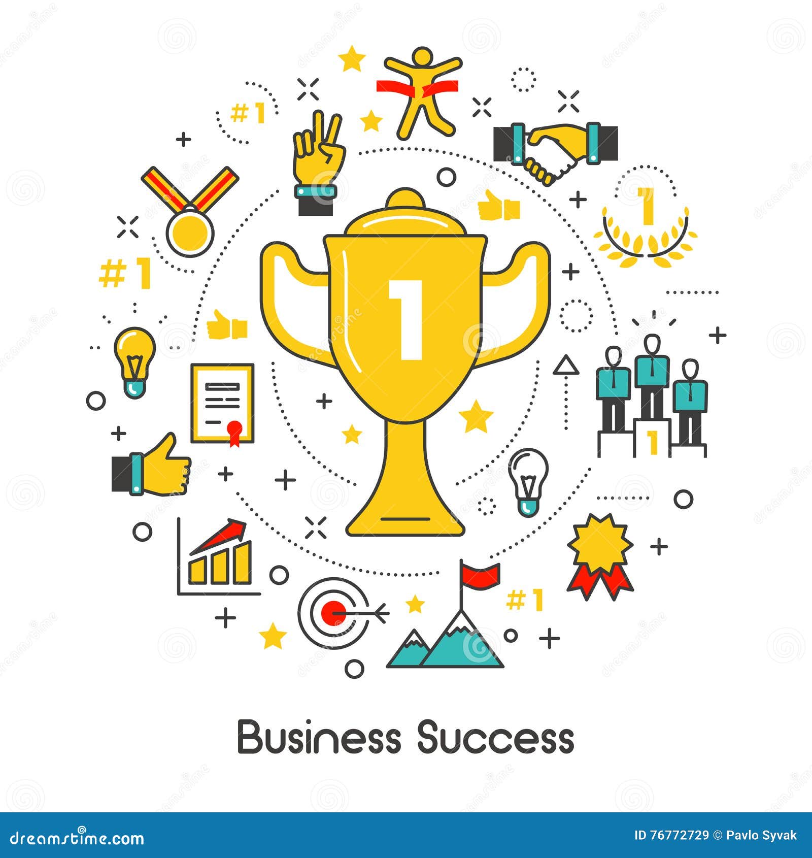 Business Success Line Art Thin Icons Set with Trophy Stock Vector ...