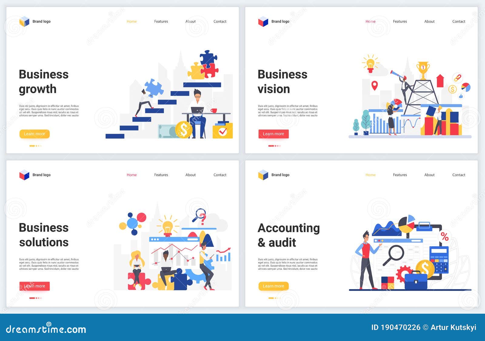 Business Success Solution Vector Illustration Set with Commerce ...