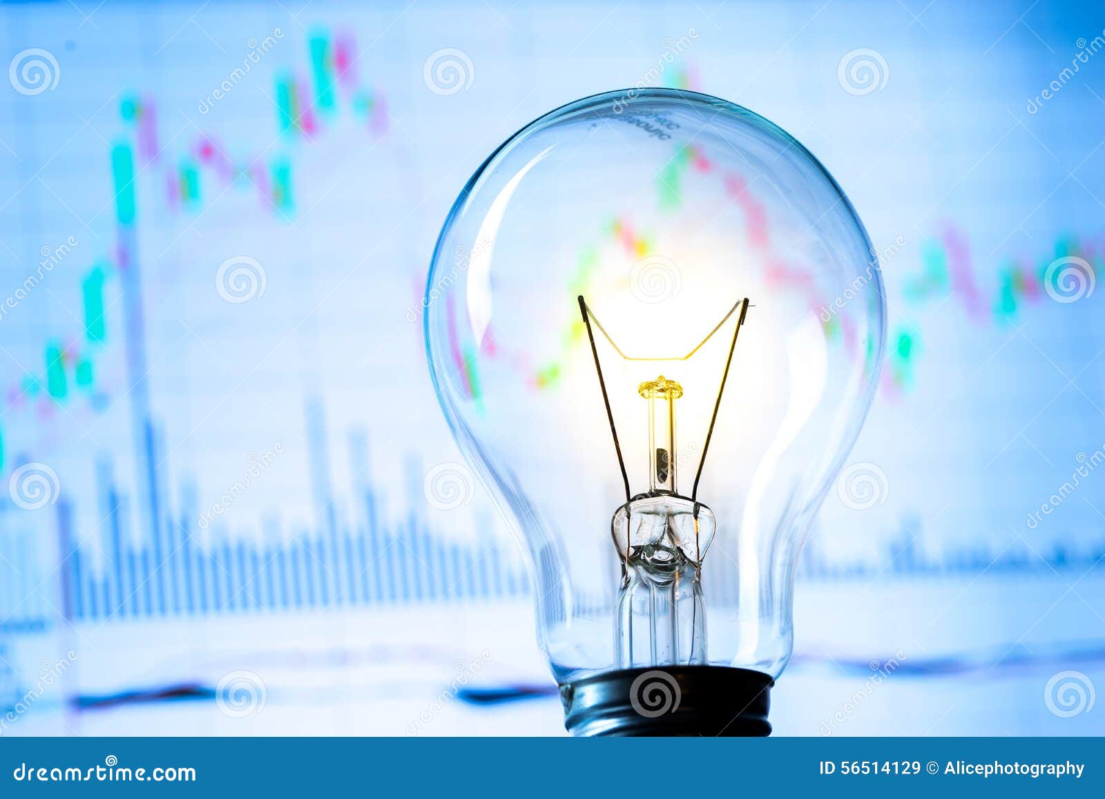 Business Success with Stock Graph and Light Bulb Stock Image - Image of ...
