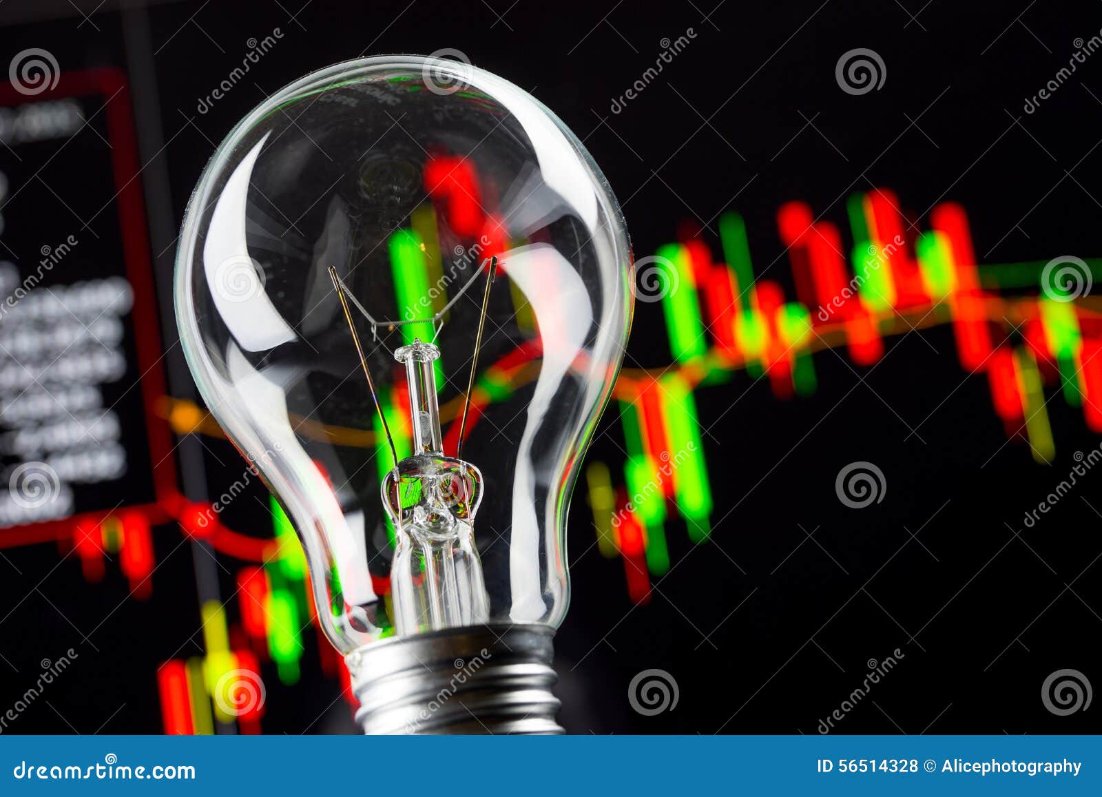 Business Success with Stock Graph and Light Bulb Stock Photo - Image of ...