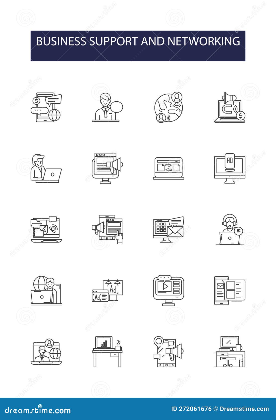 Business Support and Networking Line Vector Icons and Signs. People ...