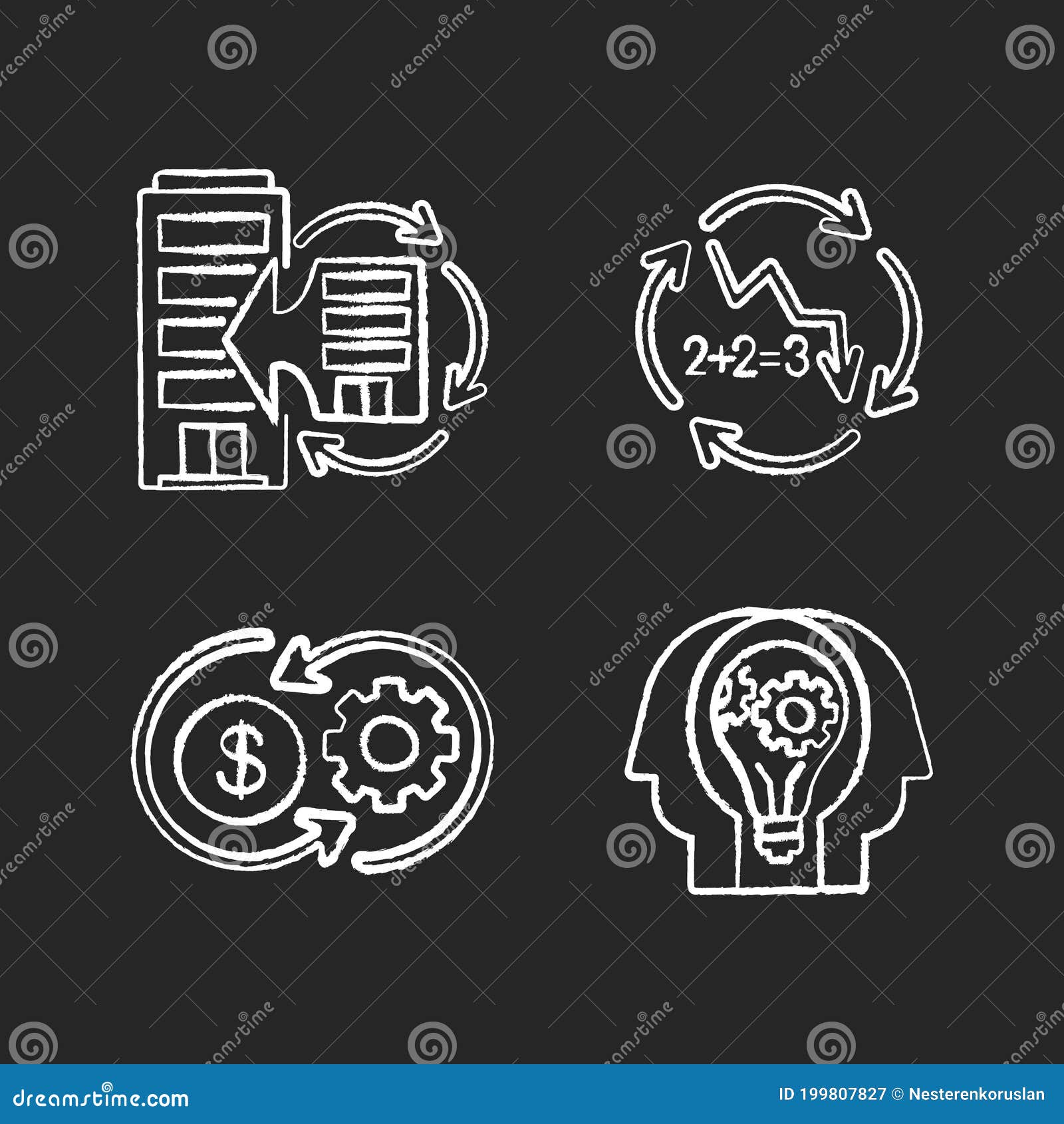 Business Synergy Chalk White Icons Set on Black Background Stock Vector ...