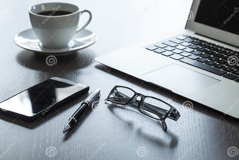 Business Table with Laptop and Coffee Stock Image - Image of workplace ...
