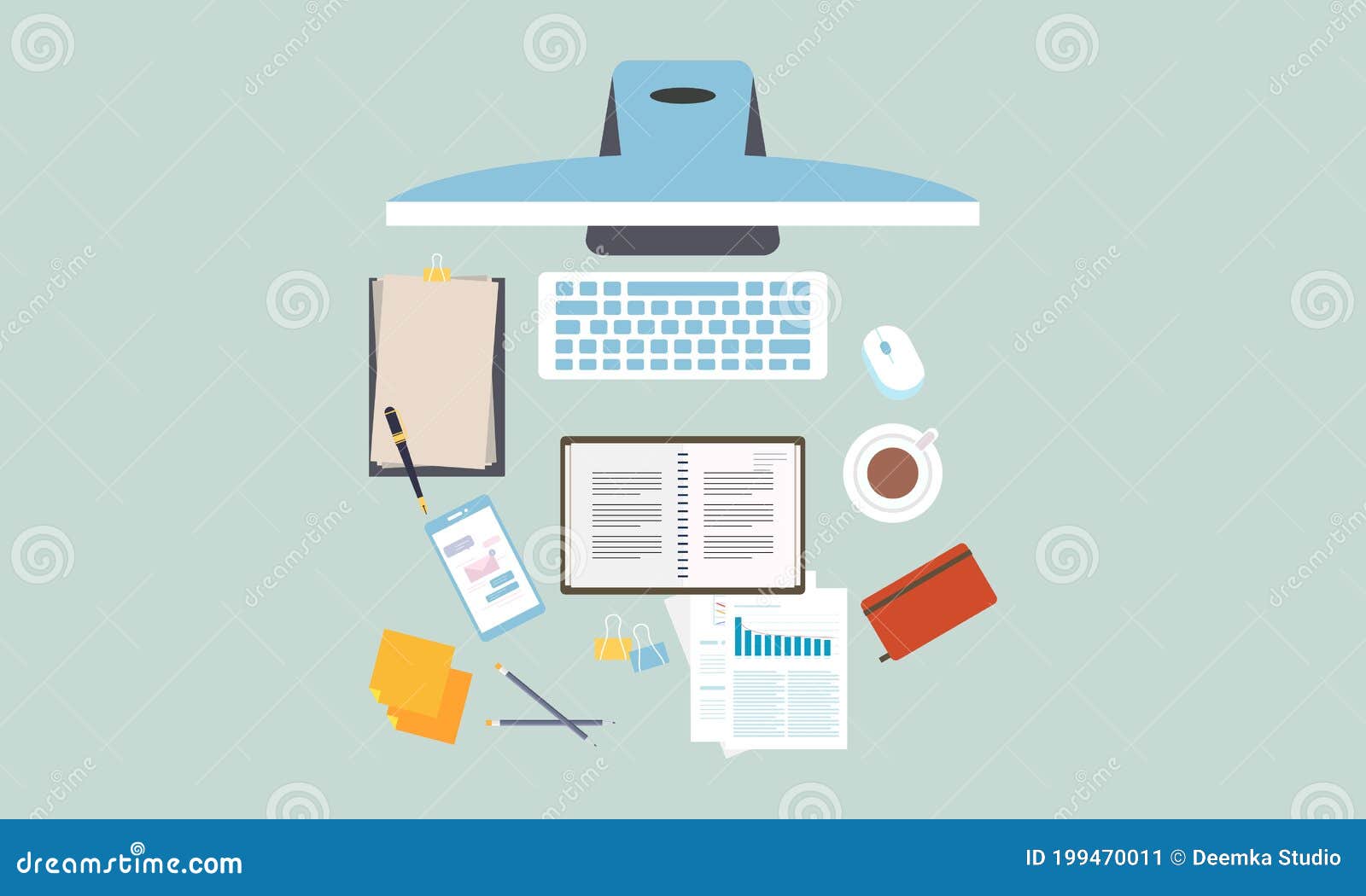 A Business Table Top View. Work in a Team. Objects Lying on a Wooden ...