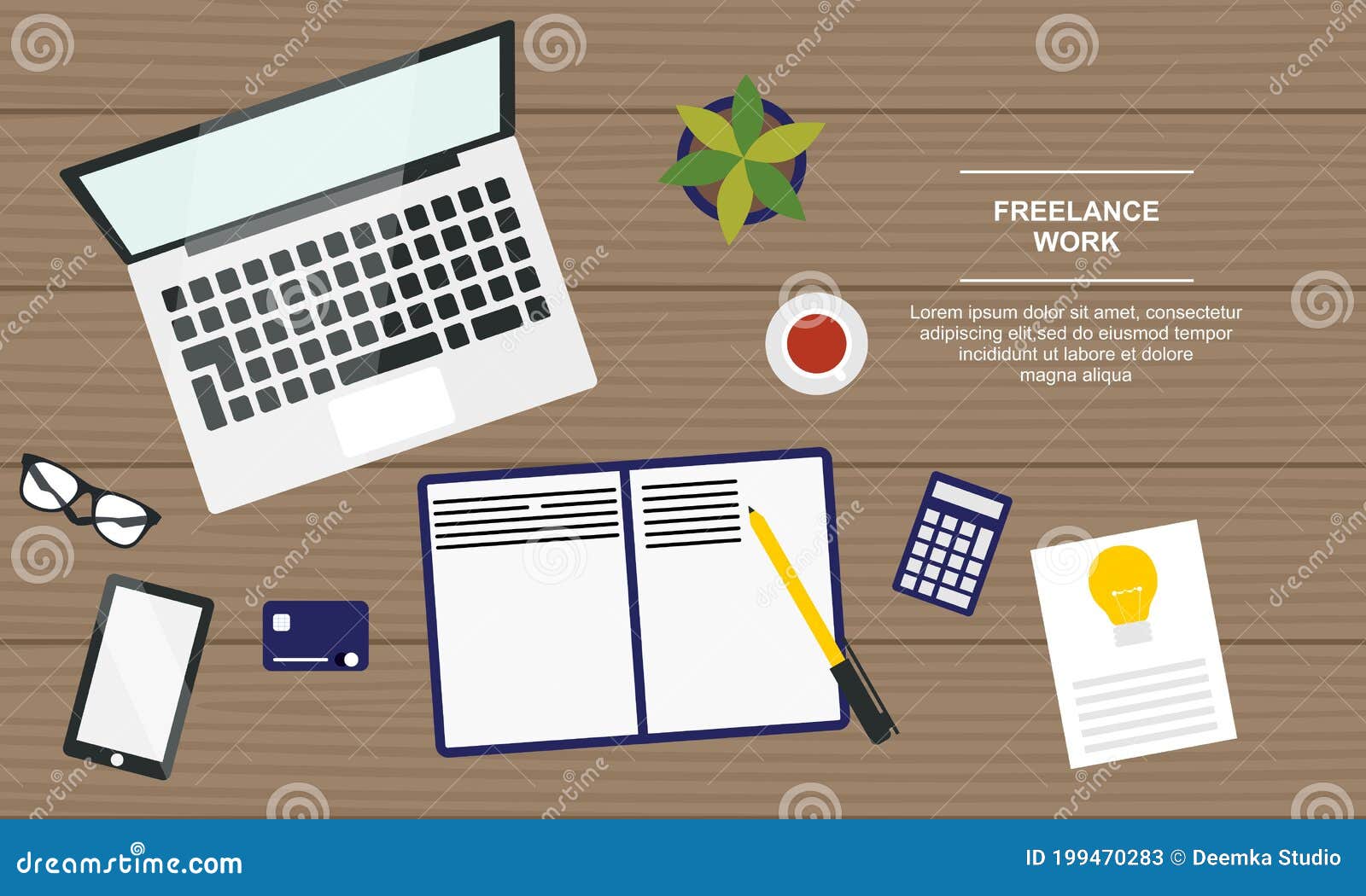 A Business Table Top View. Work in a Team. Objects Lying on a Wooden ...