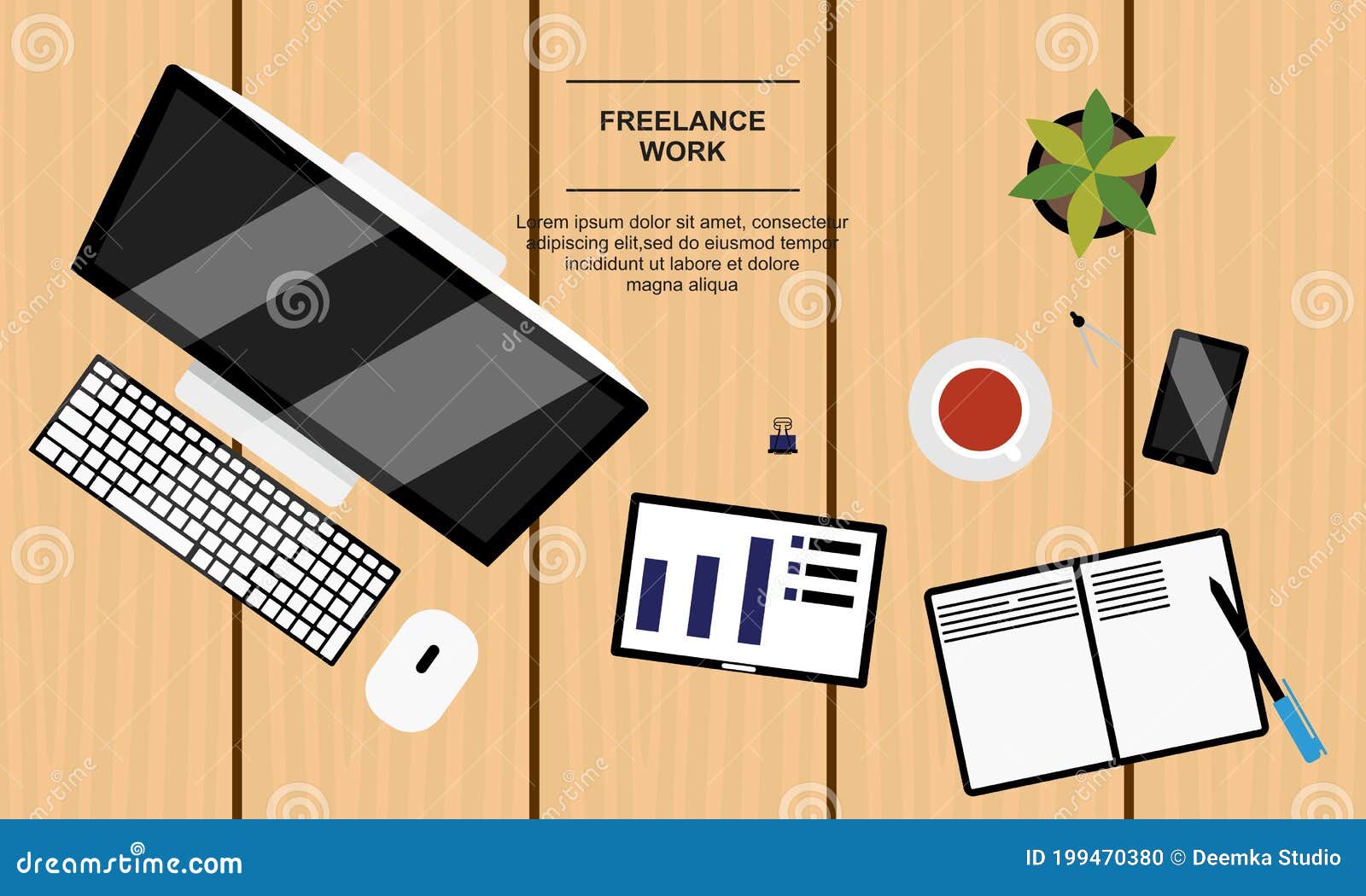 A Business Table Top View. Work in a Team. Objects Lying on a Wooden ...