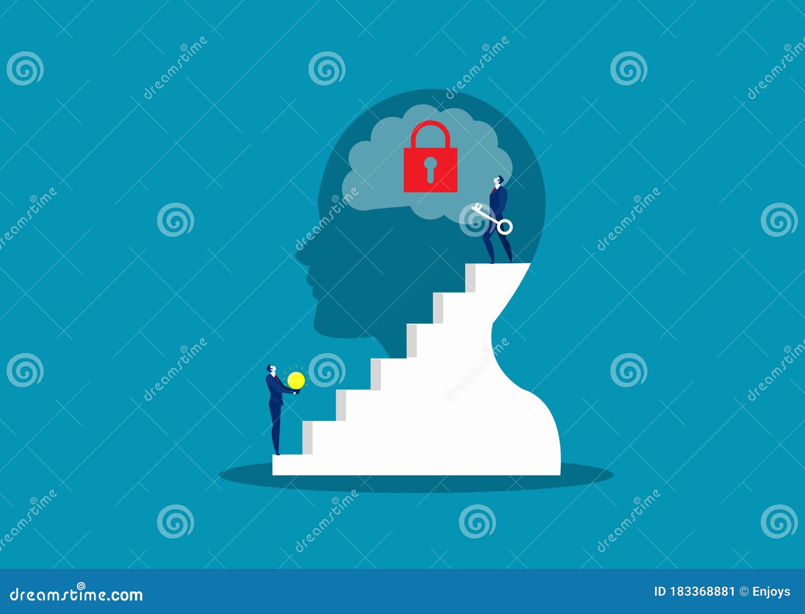 Unlock Mind Concept With Big Head Brain And Key With Books For ...