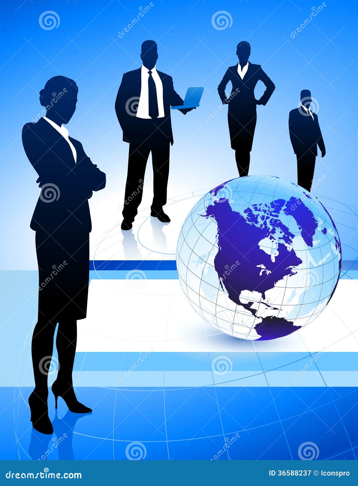 Business Team on Abstract Globe Background Stock Illustration ...