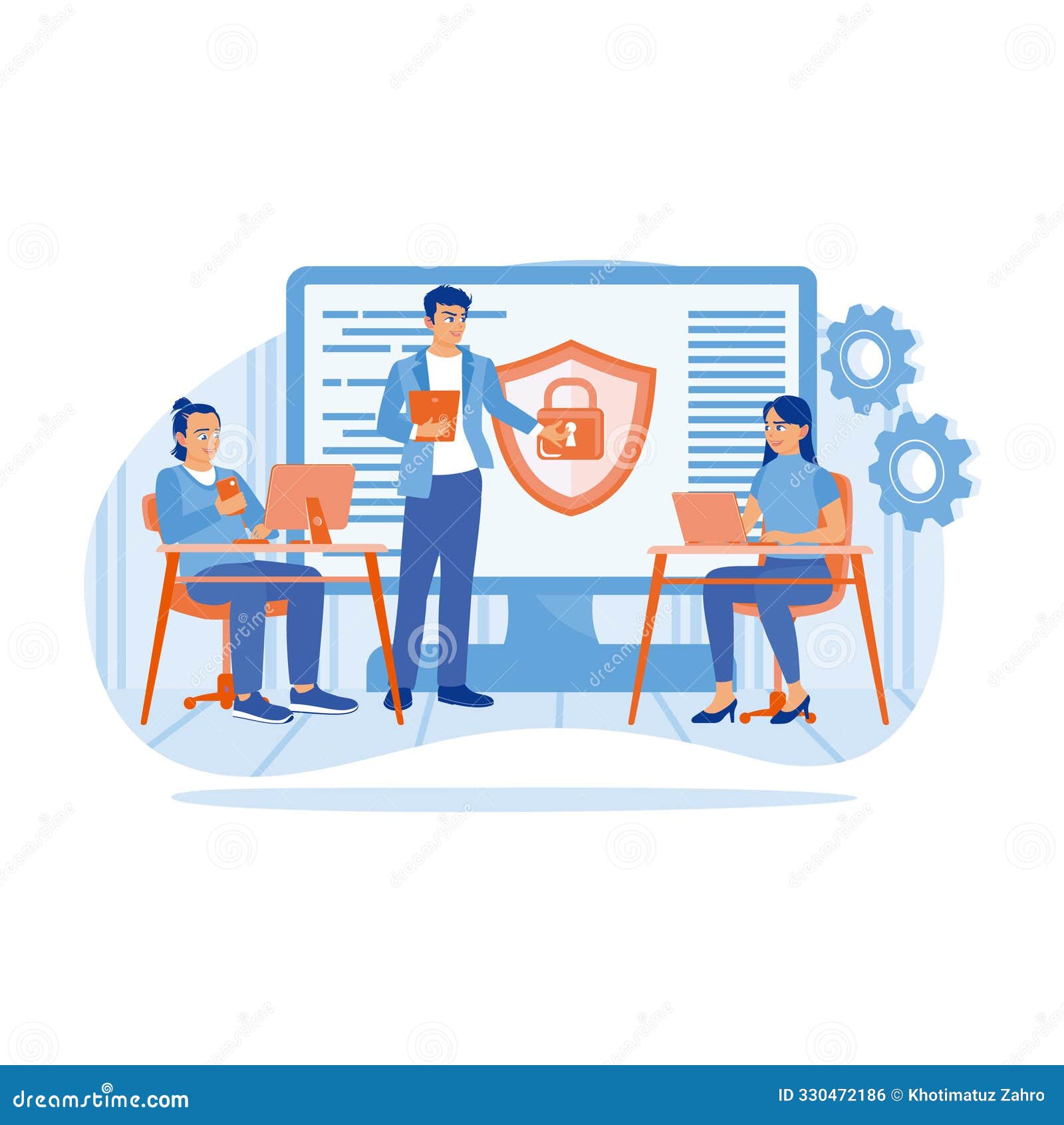 The Business Team Analyzes Business Data. Protect Data Security and Privacy on the Internet ...