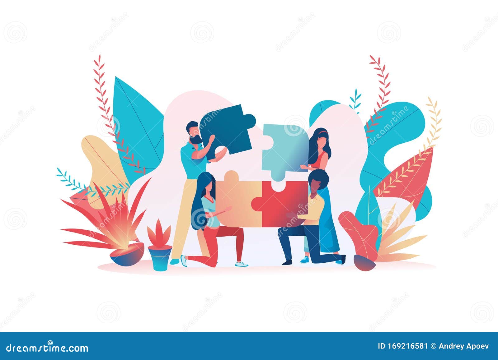 Business Team Assemble a Puzzle. Teamwork Metaphor Stock Vector ...