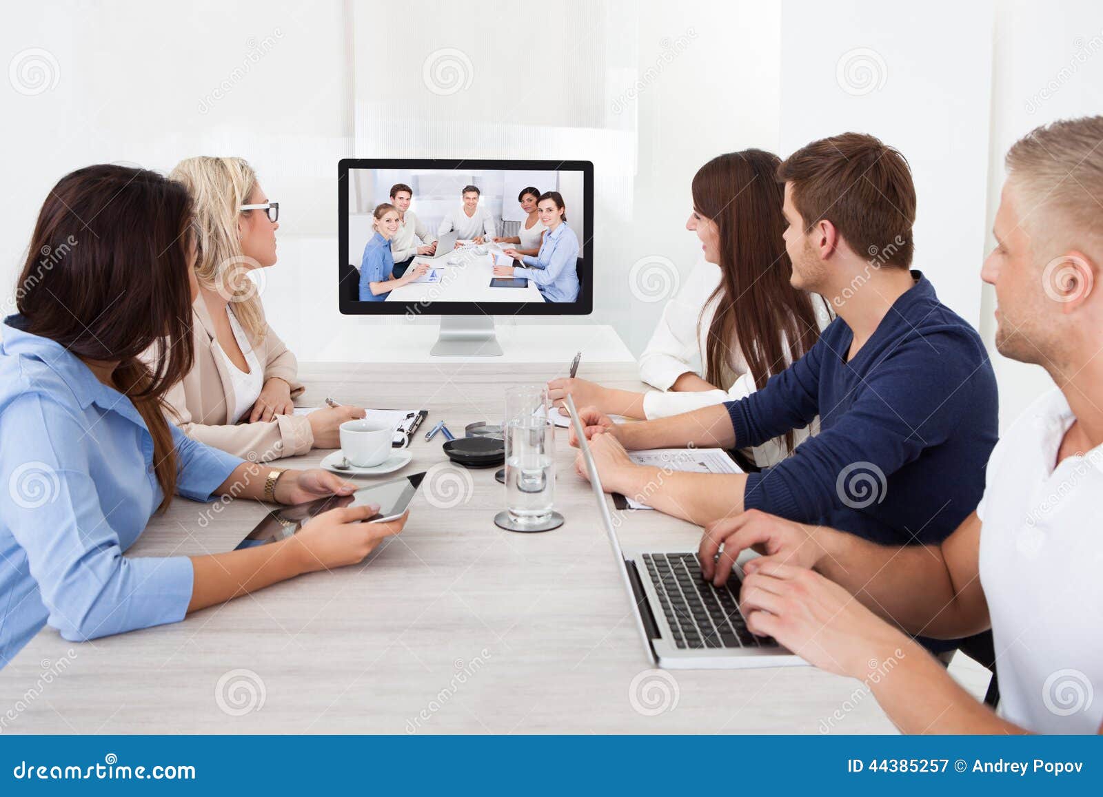 Business Team Attending Video Conference Stock Image - Image of laptop ...