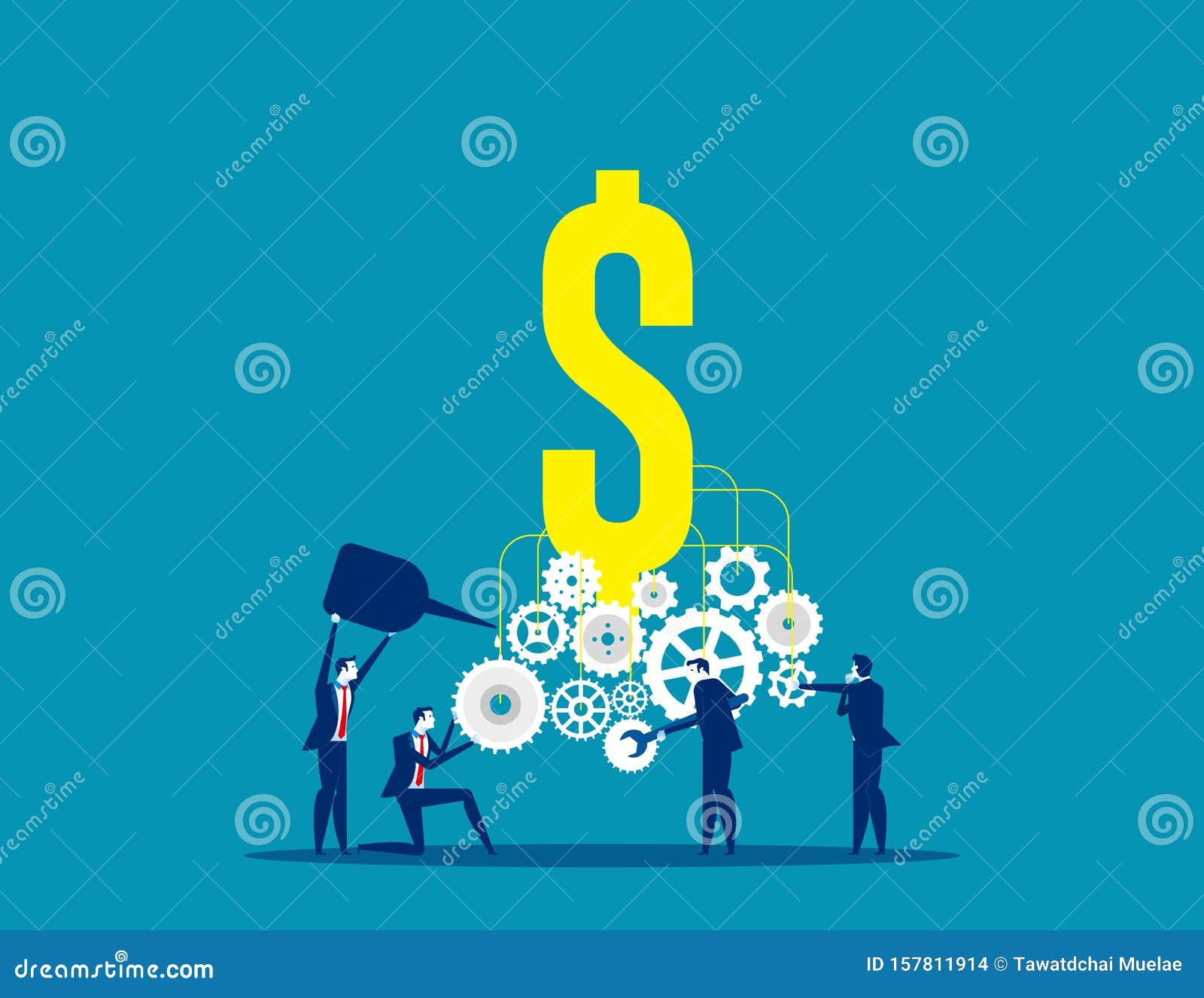 Business Team Building a Money Machine. Concept Business Vector ...