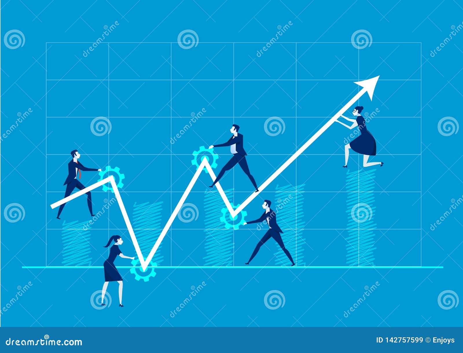 Business Team Change the Direction of the Arrow on Blue Background ...