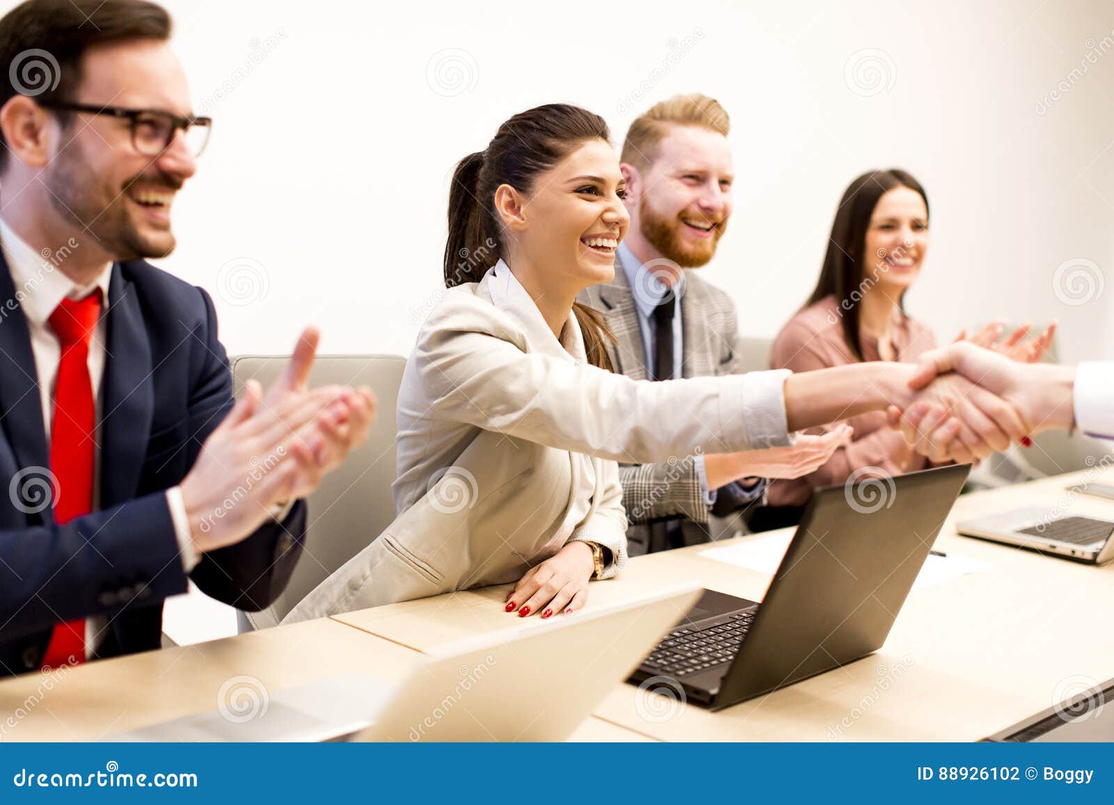 Business Team Clapping Hands during a Meeting Stock Photo - Image of ...