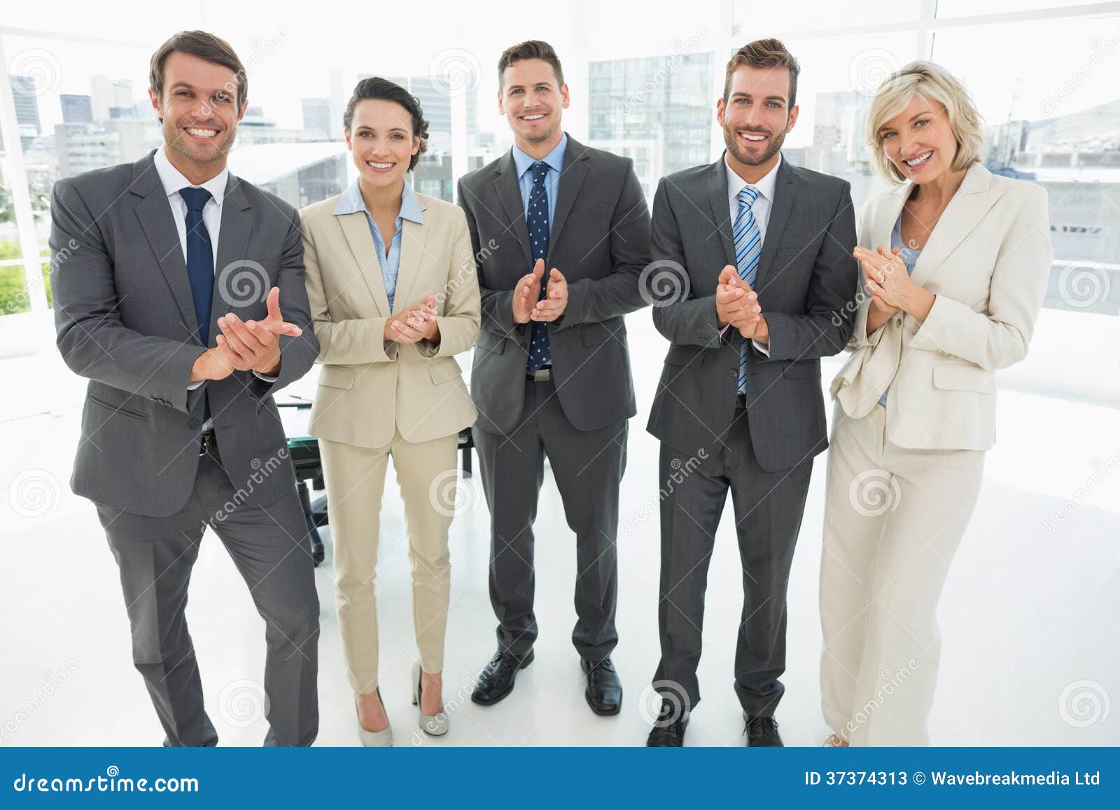 Business Team Clapping Hands Together in Office Stock Image - Image of ...