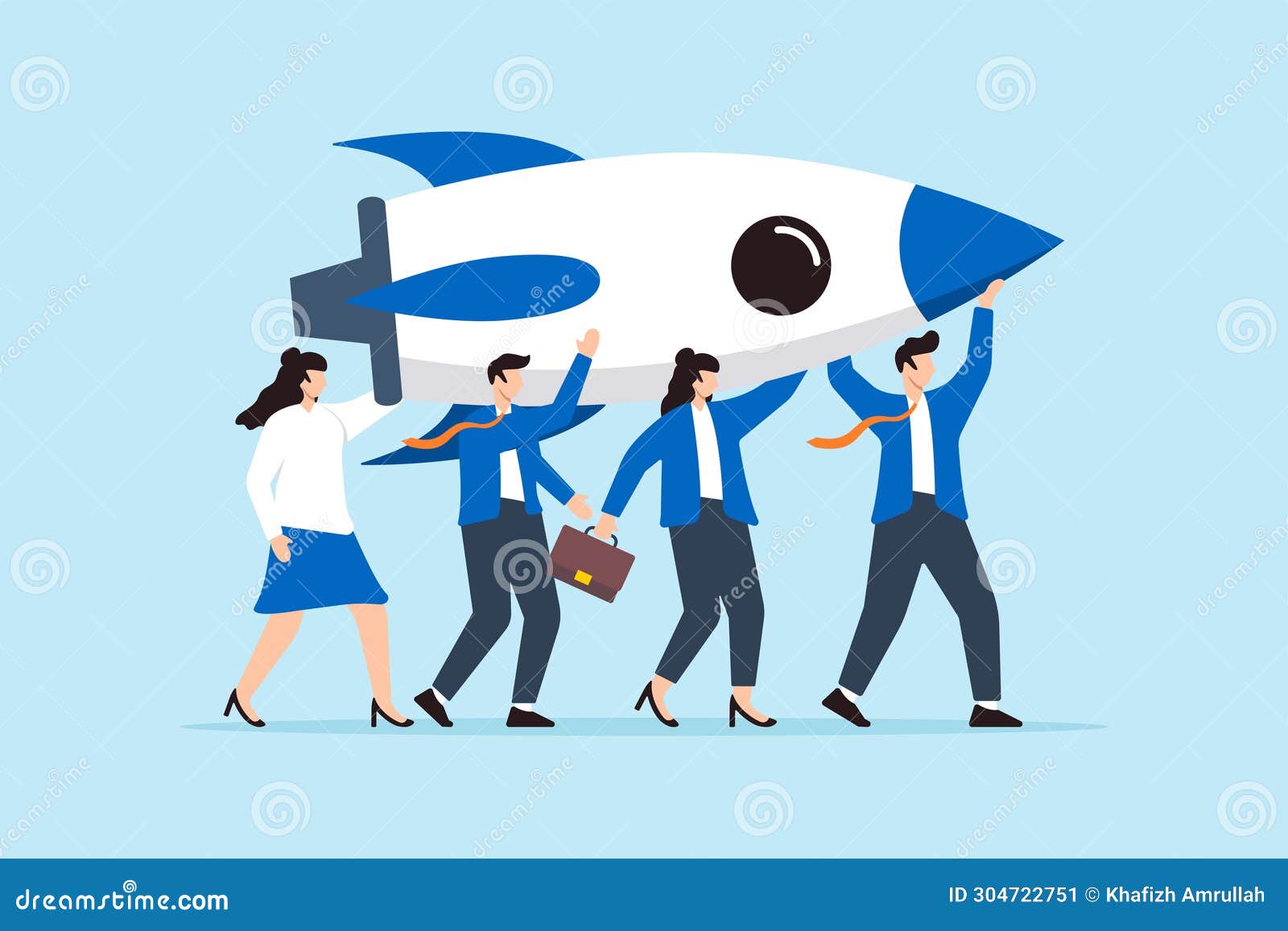 Business Team Collaborate To Carry Rocket for Launch Stock Illustration ...