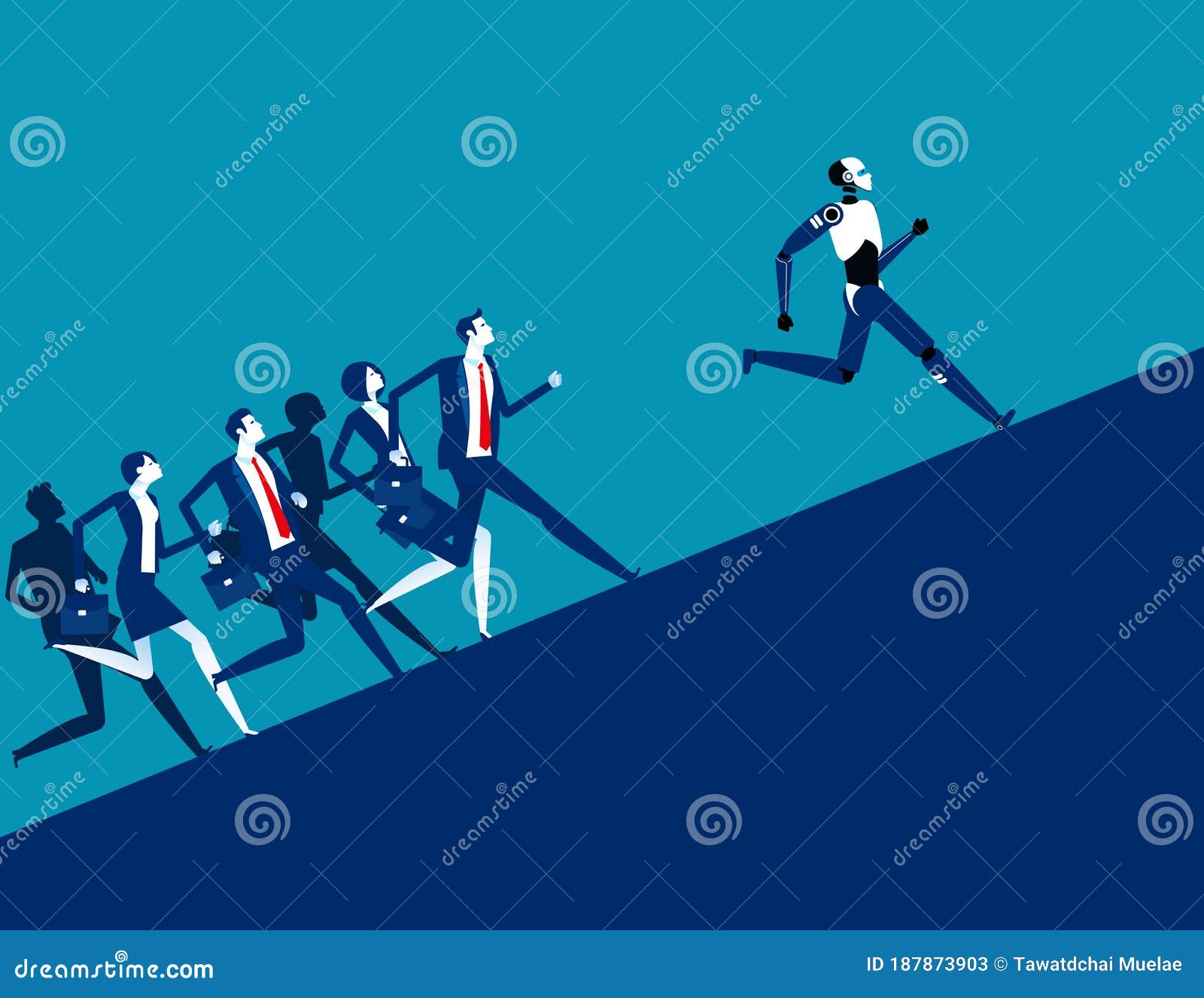 Business Team Competition with Robot. Robot VS Human Stock Vector ...