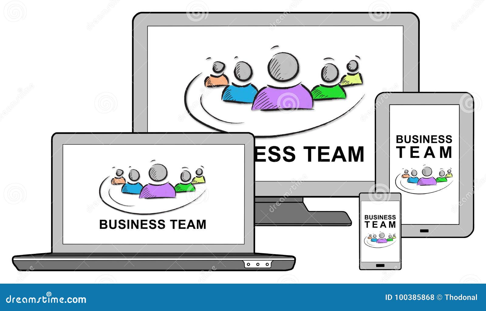 Business Team Concept on Different Devices Stock Illustration ...
