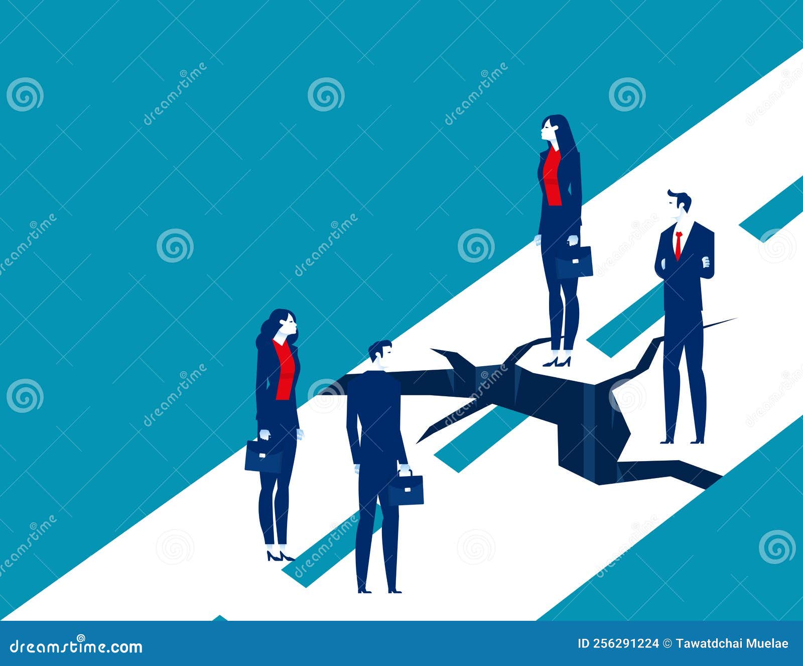 Business Team with Crack in the Road Blocks. Business Risk Vector ...