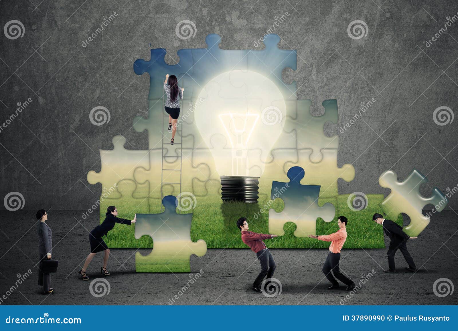 Business Team Creating a Puzzle Stock Illustration - Illustration of ...