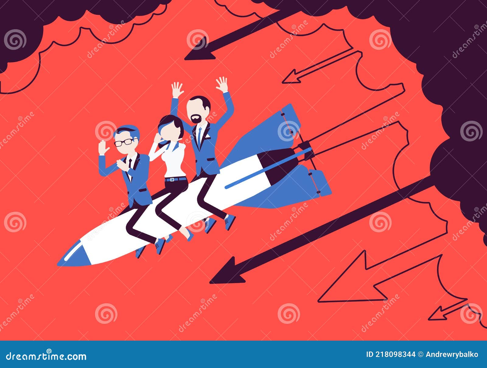 Business Team in Despair Go Down on Rocket Stock Vector - Illustration ...