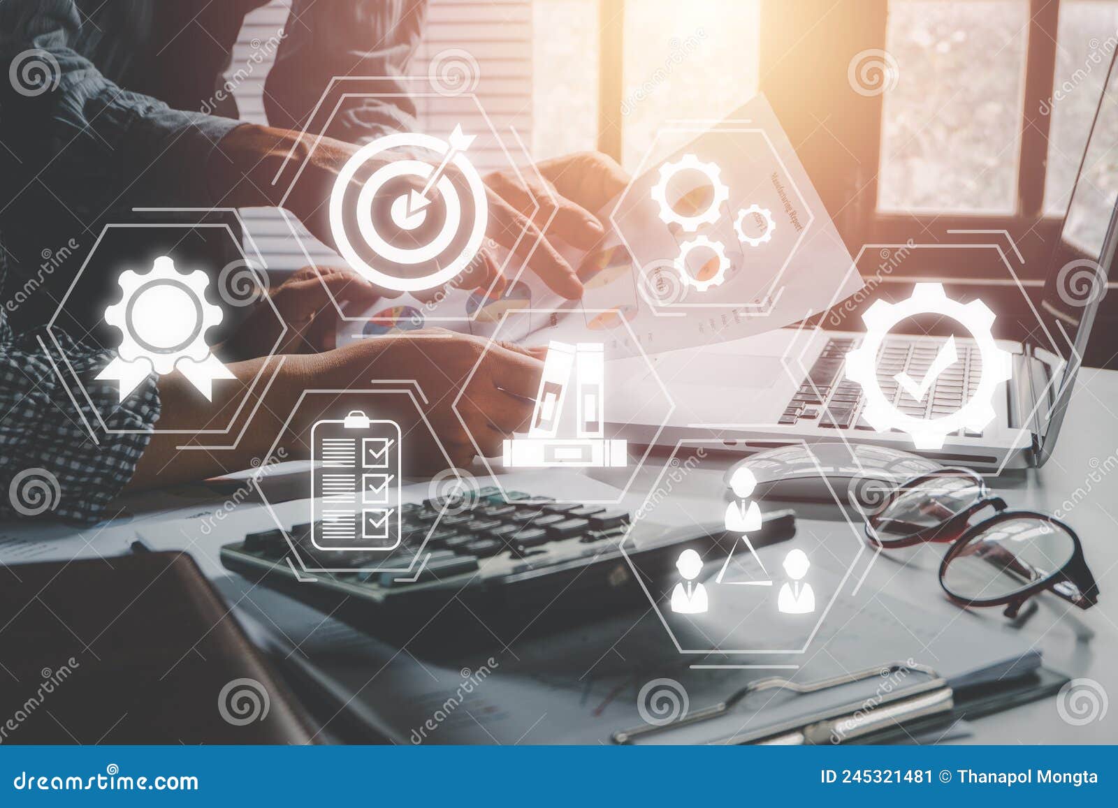 Business Team Discussing Data with Document Data with VR Screen Quality ...