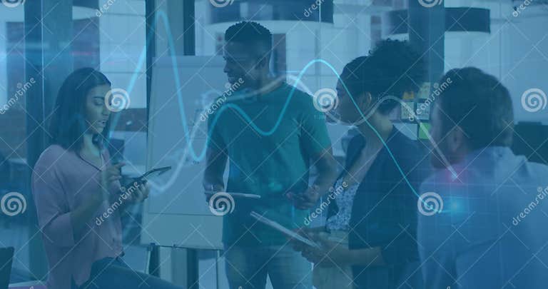 Business Team Discussing Project with Data Visualization Image Over ...