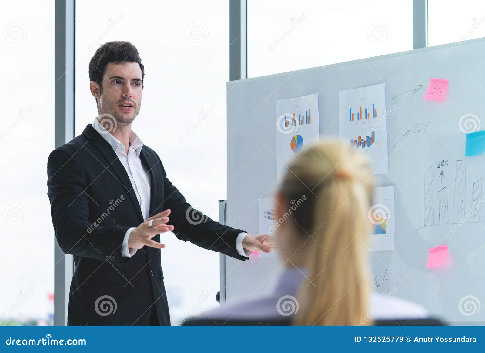 Business Team Discussing on White Board in Meeting Stock Image - Image ...
